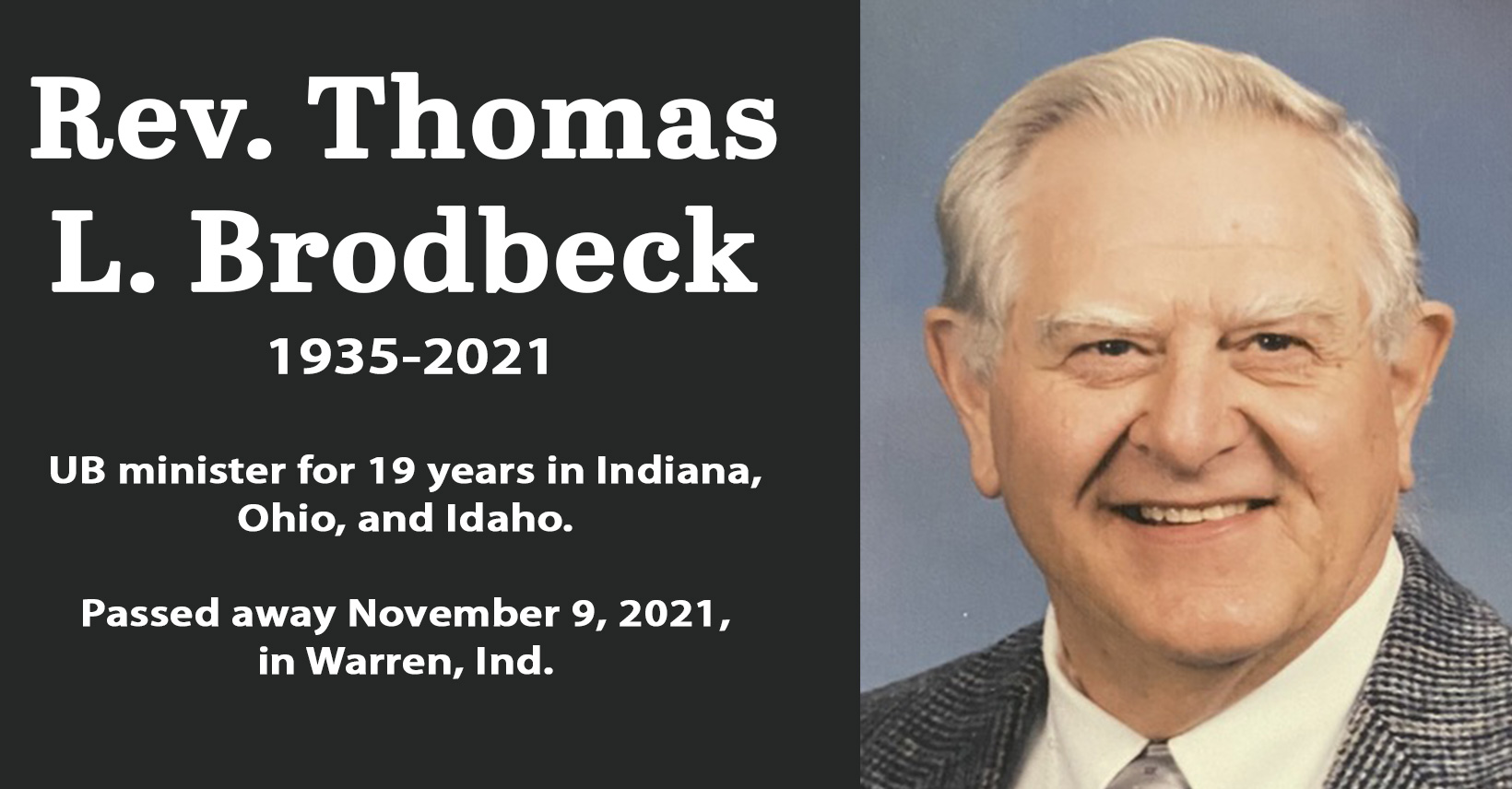 Obituary: Rev. Thomas L. Brodbeck, 1935-2021 - UBCentral